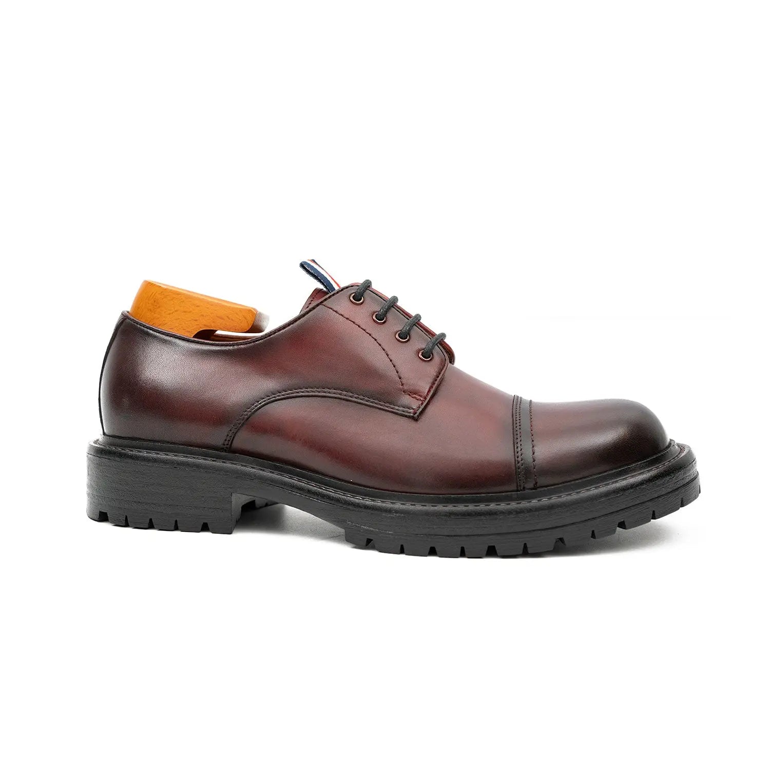 Men's Wine Red Calfskin Leather Cap Toe Derby Shoes Formal Dress Shoes