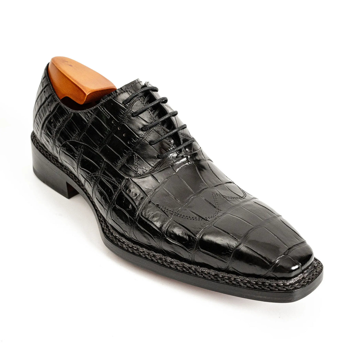 Genuine Black Alligator Leather Oxford Shoes with Norwegian Stitched Sole