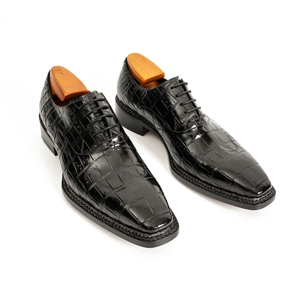 Genuine Black Alligator Leather Oxford Shoes with Norwegian Stitched ...