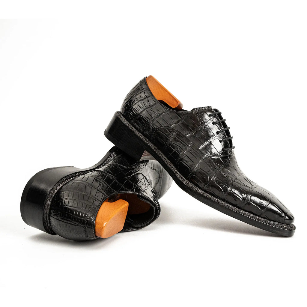 Genuine Black Alligator Leather Oxford Shoes with Norwegian Stitched ...
