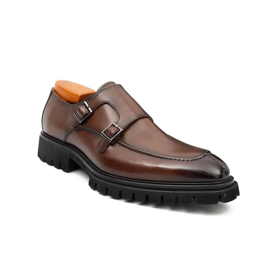 Brown Calfskin Double Monk Strap with Rubber Sole for Men – Divinch
