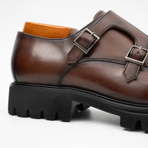 Brown Calfskin Double Monk Strap with Rubber Sole for Men – Divinch