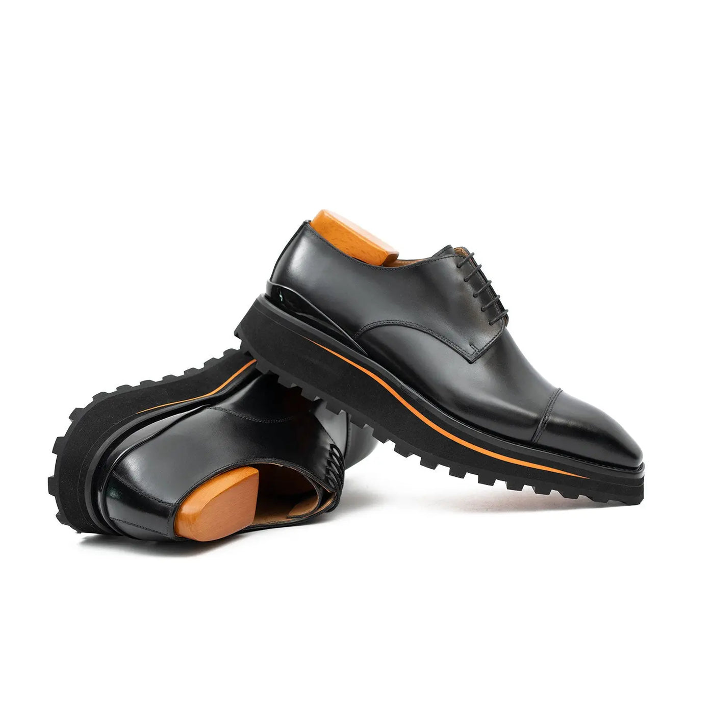 Calf leather dress three quarters derby shoes Black - Divinch