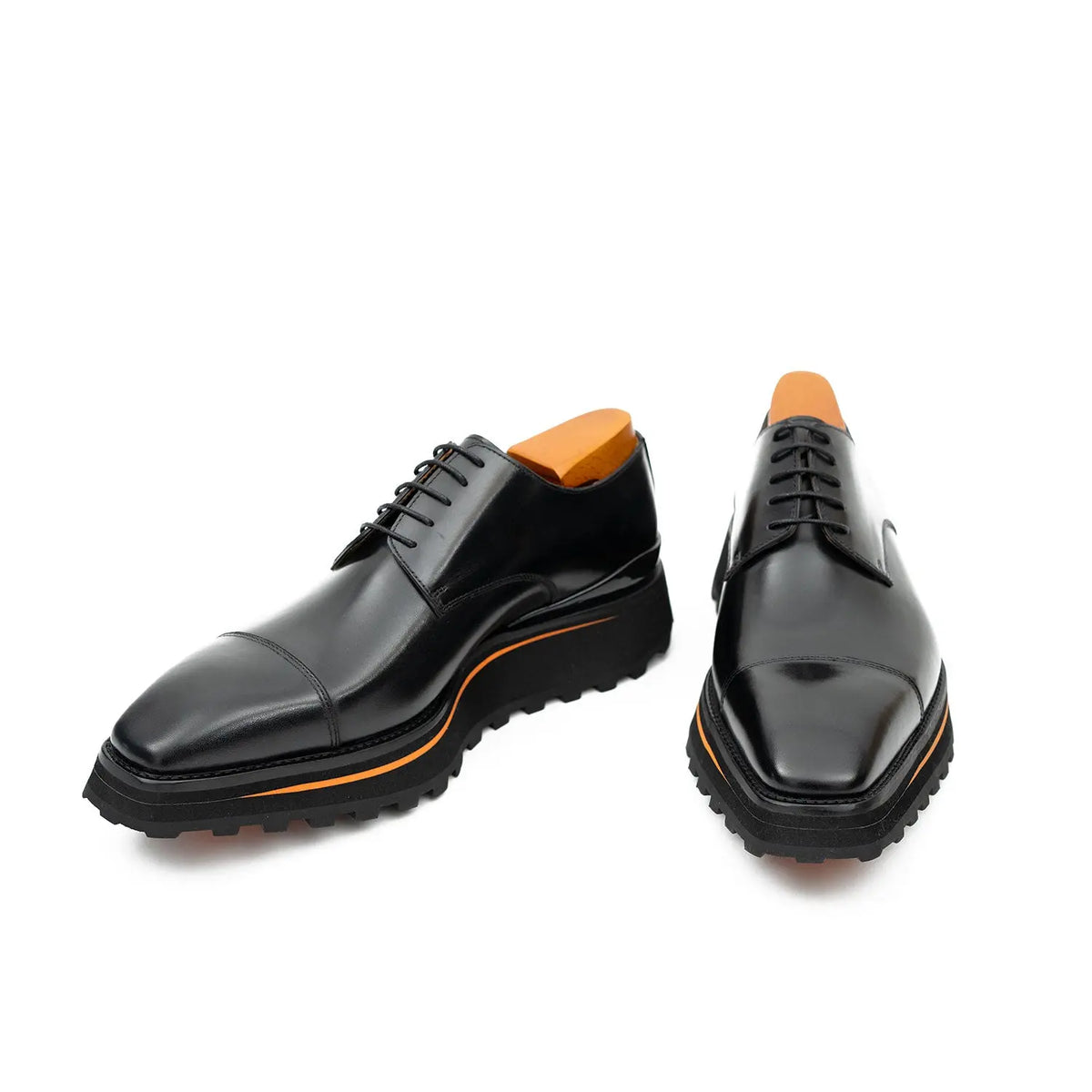 Calf leather dress three quarters derby shoes Black - Divinch