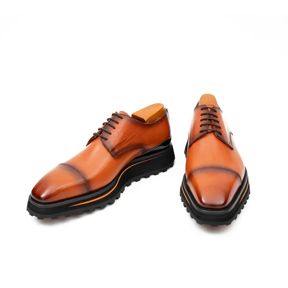 Calf leather dress three quarters derby shoes Brown- DIVINCH