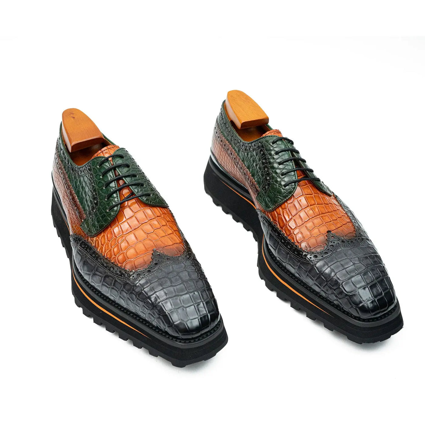 Genuine Crocodile Leather Handmade Grey Brown Brogue Shoes - Divinch