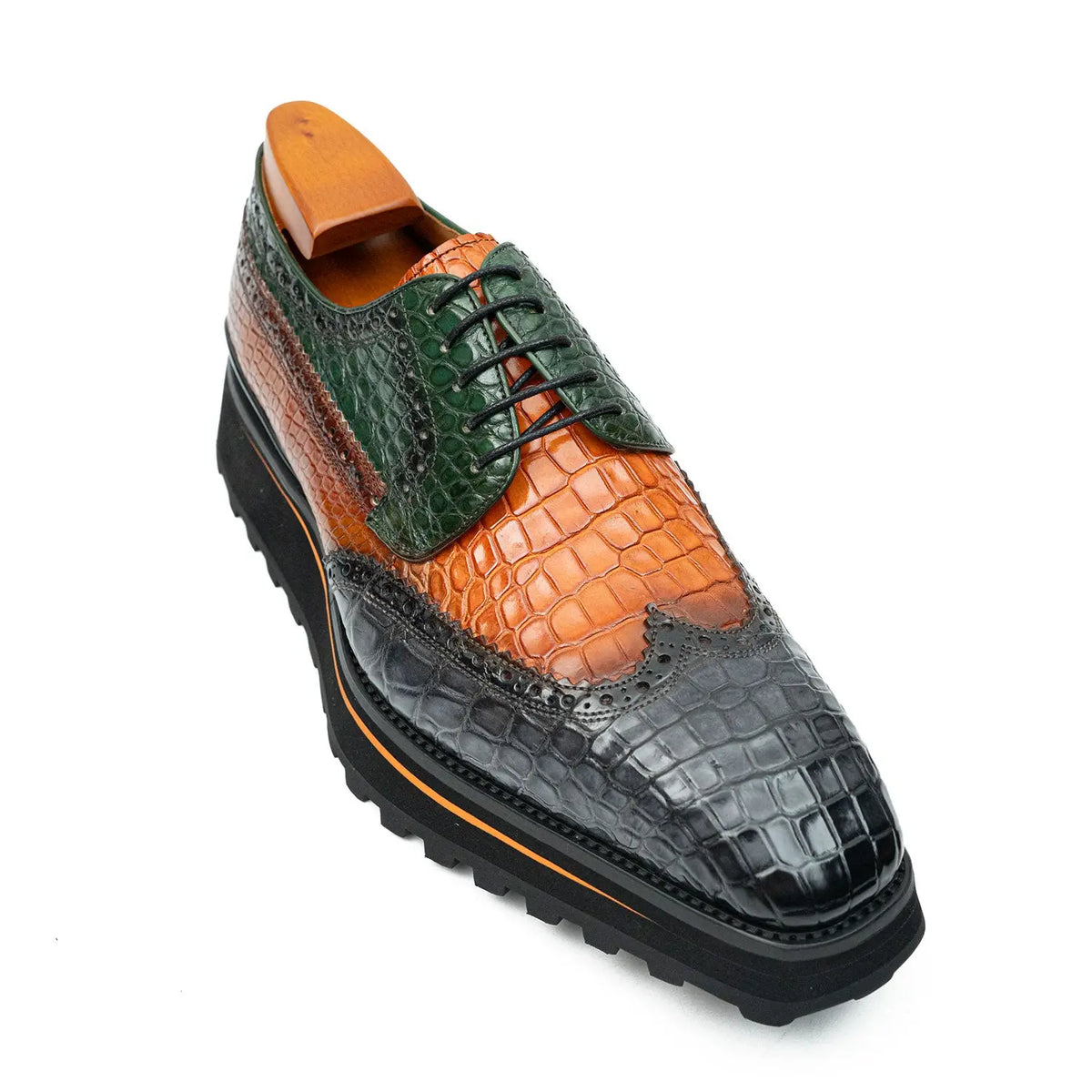 Genuine Crocodile Leather Handmade Grey Brown Brogue Shoes - Divinch