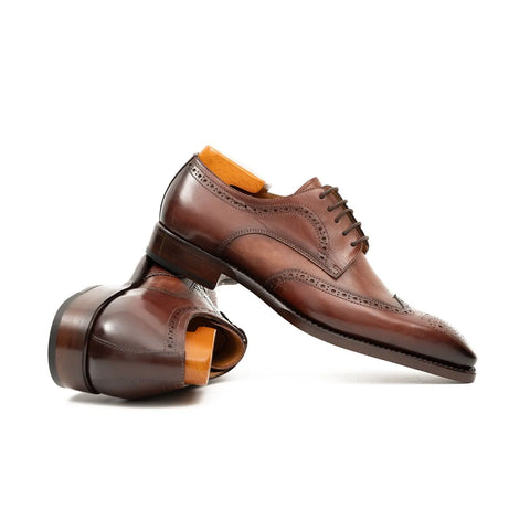 Goodyear Welted Wingtip Brogue Derby Shoes Brown Leather for Men Dress ...