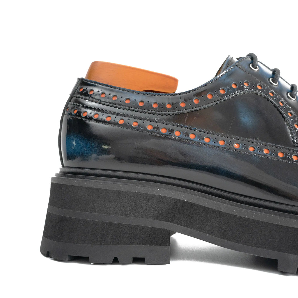 Blue Brush-off Polished Calfskin Brogue Shoes with Chunky Sole – Divinch