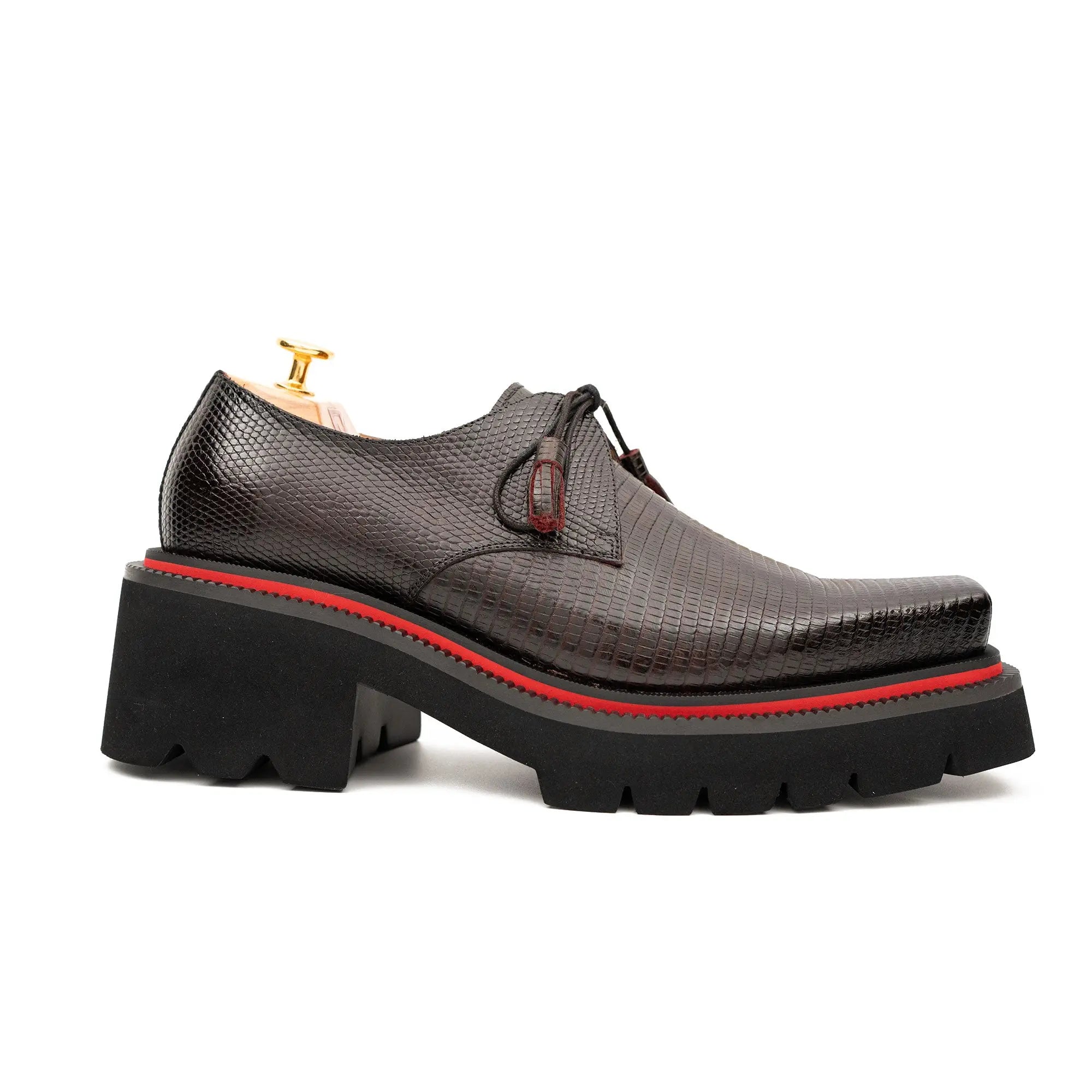 Men's Embossed Leather Derby Shoes with Chunky Sole - Divinch