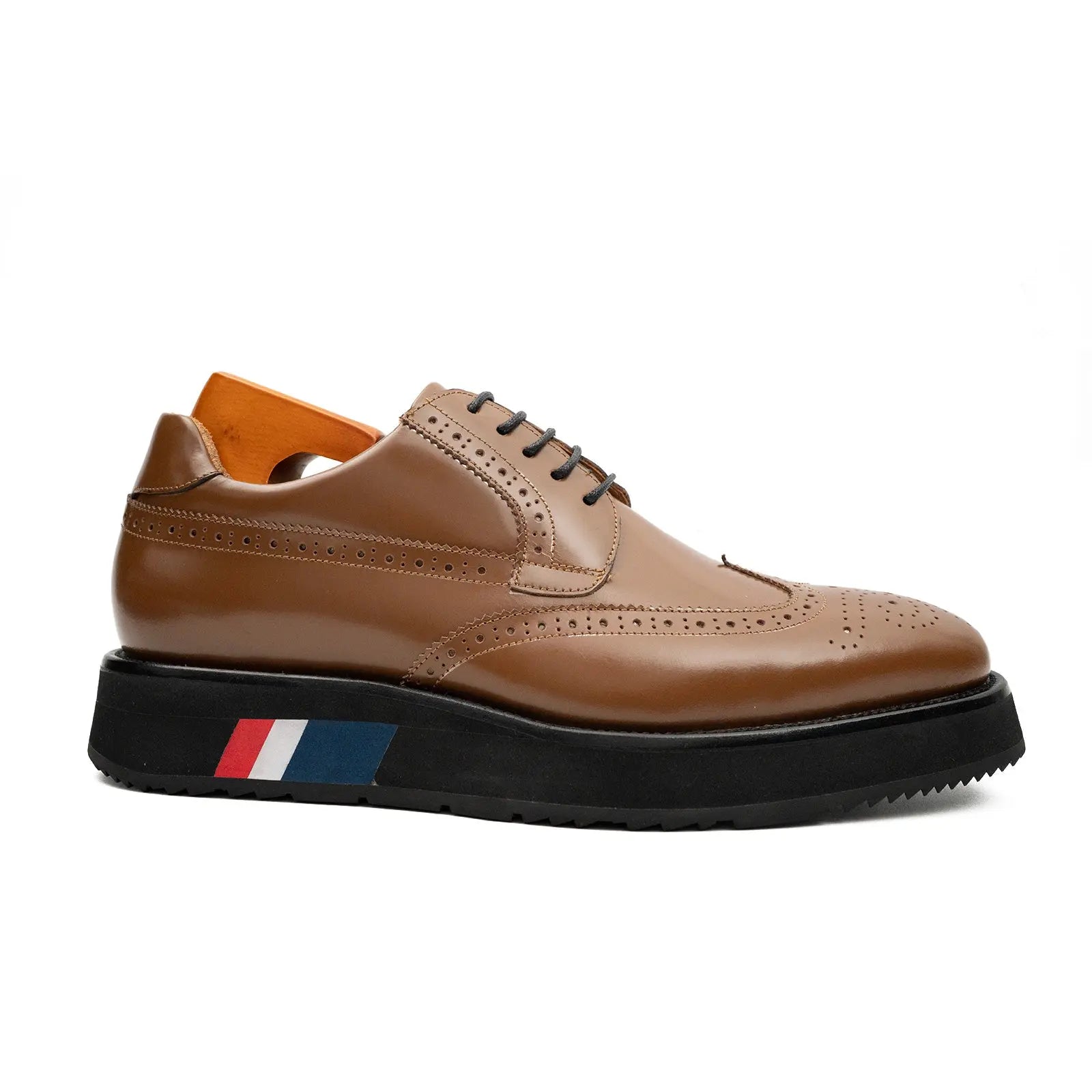 Men's Chocolate Brown Calfskin Leather Platform Shoes with Thick Sole