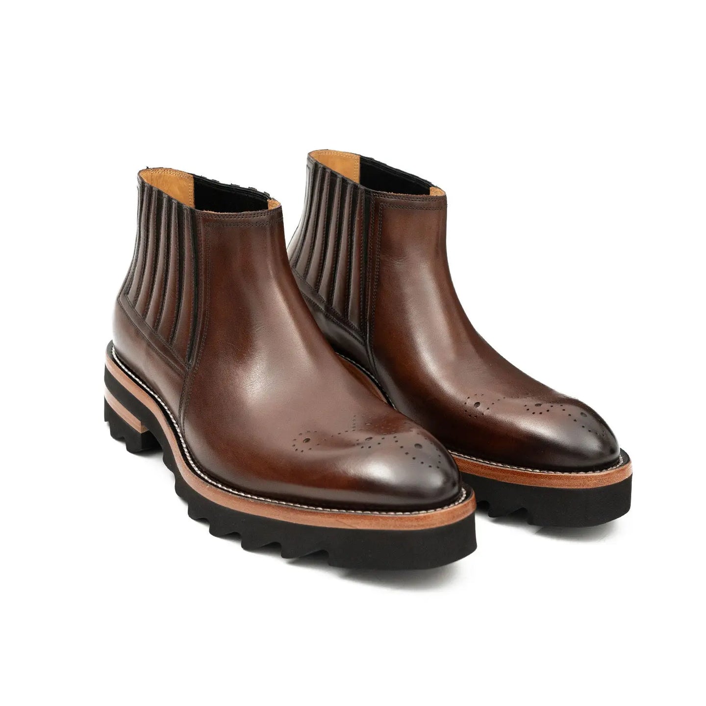 Men’s Brown Calfskin Chelsea Boots with Lug Sole – Divinch