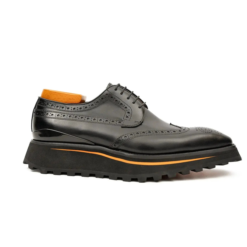 Thick-soled calfskin formal brogue derby shoes Black - Divinch